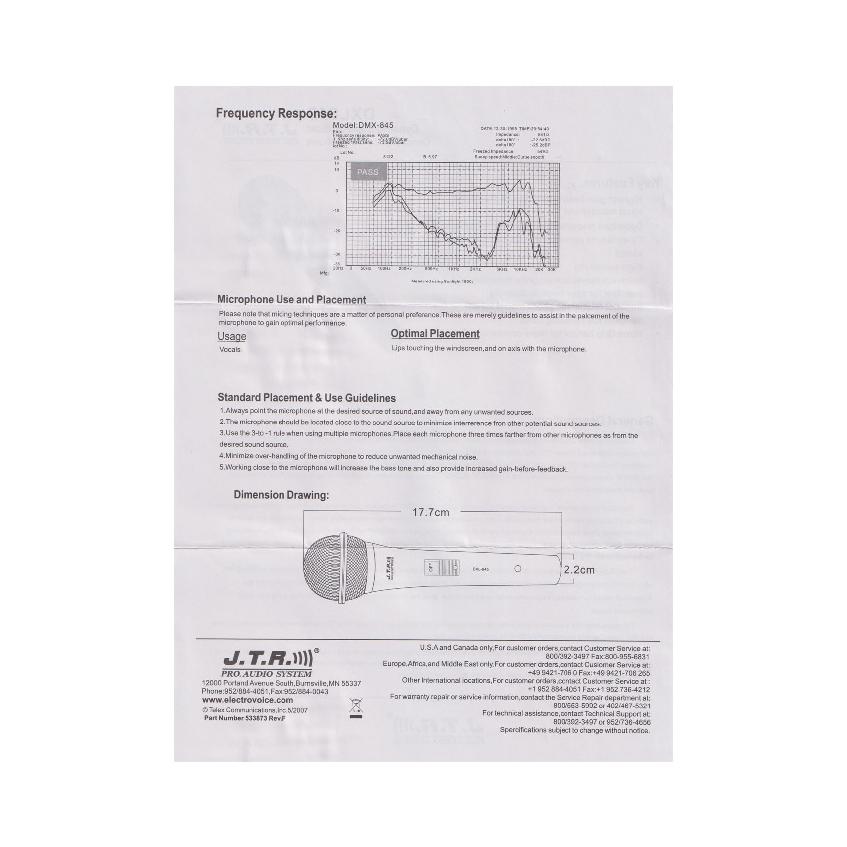 میکروفن داینامیک جی تی آر مدل JTR DXL-845 - فروشگاه اینترنتی بانی باند